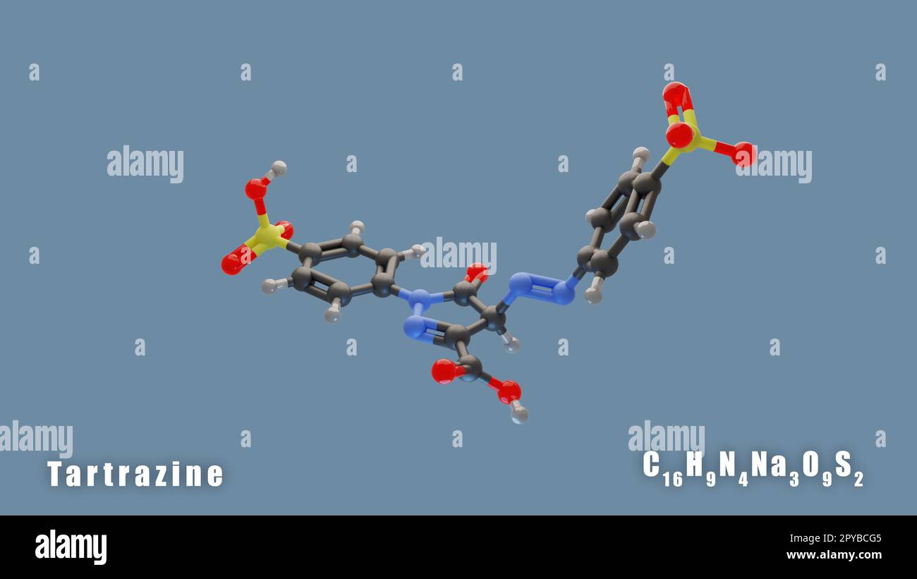 Tartrazine of C16H9N4Na3O9S2 3D Conformer Food additive E102 Stock ...
