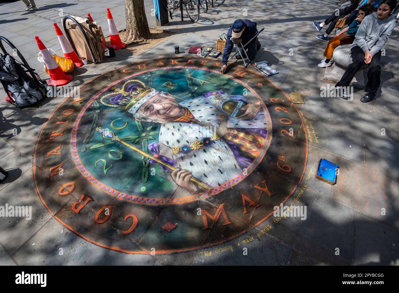 London, UK. 3 May 2023. Pavement chalk artist Julian Beever works on ...
