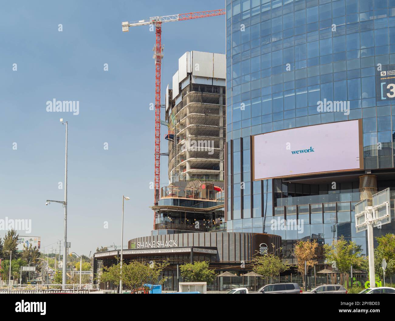 Mexico, APR 27 2023 - Sunny view of the modern building in Andares ...