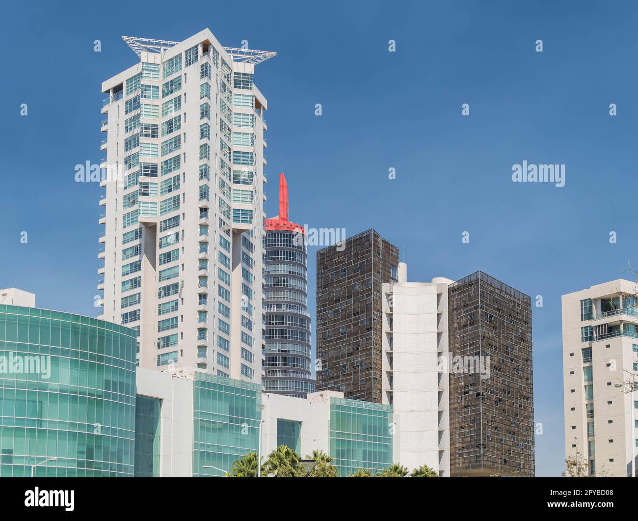Mexico, APR 27 2023 - Sunny view of the modern building in Andares ...