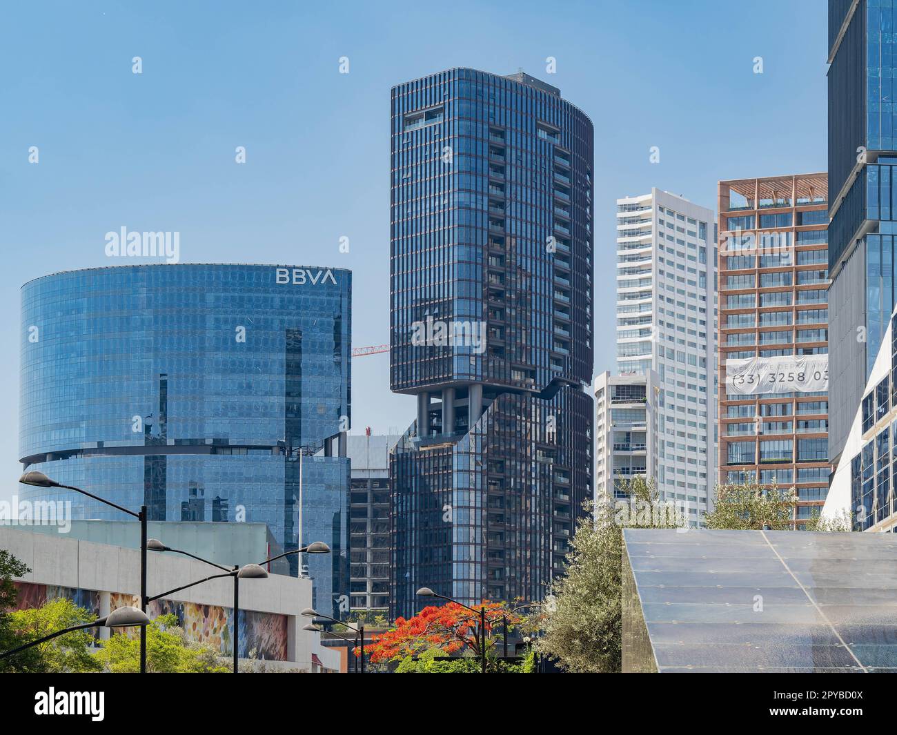 Mexico, APR 27 2023 - Sunny view of the modern building in Andares ...