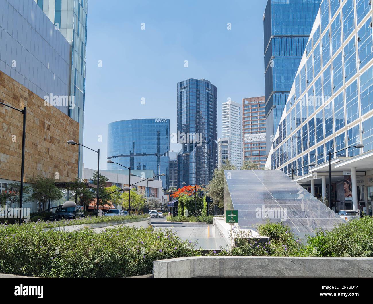 Mexico, APR 27 2023 - Sunny view of the modern building in Andares ...