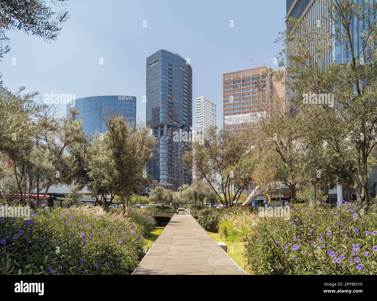 Mexico, APR 27 2023 - Sunny view of the modern building in Andares ...