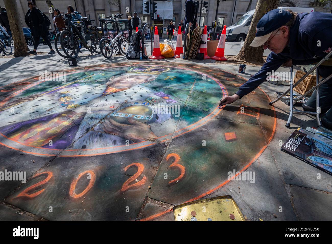 London, UK. 3 May 2023. Pavement chalk artist Julian Beever works on ...