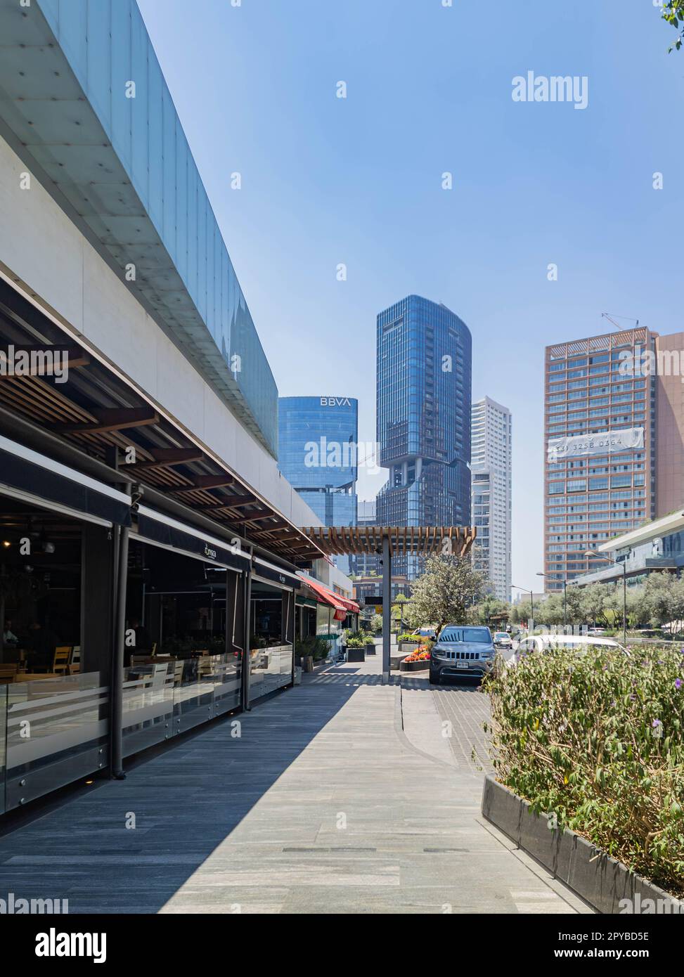 Mexico, APR 27 2023 - Sunny view of the modern building in Andares ...