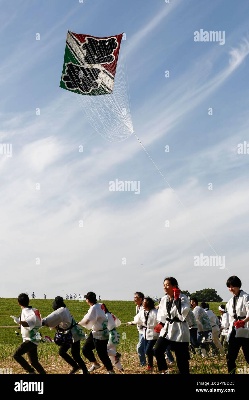 May 3, 2023, Saitama, Japan: Participants fly an enormous kite during ...
