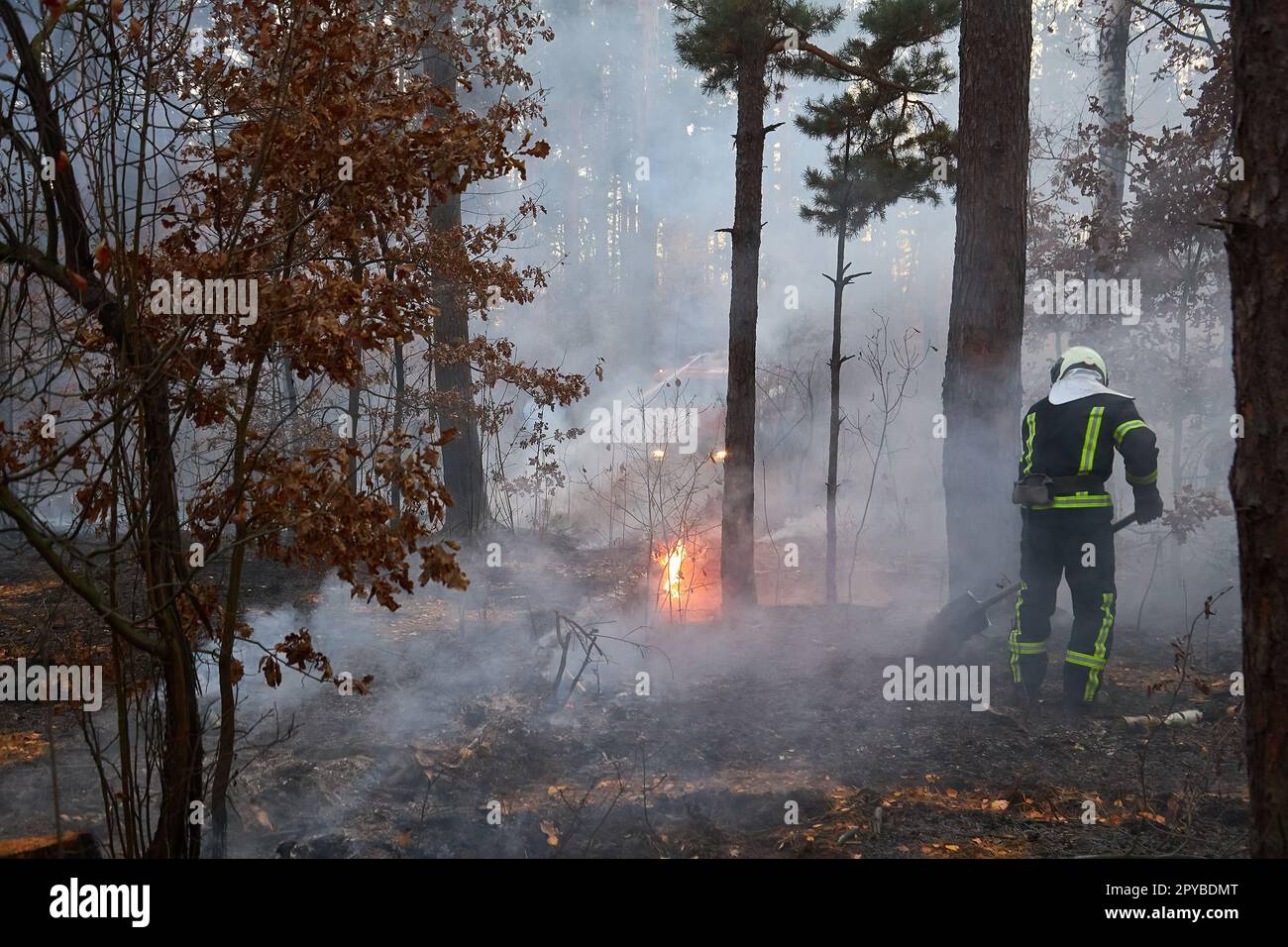 Water cannon of a fire engine shooting a high-velocity stream of water ...