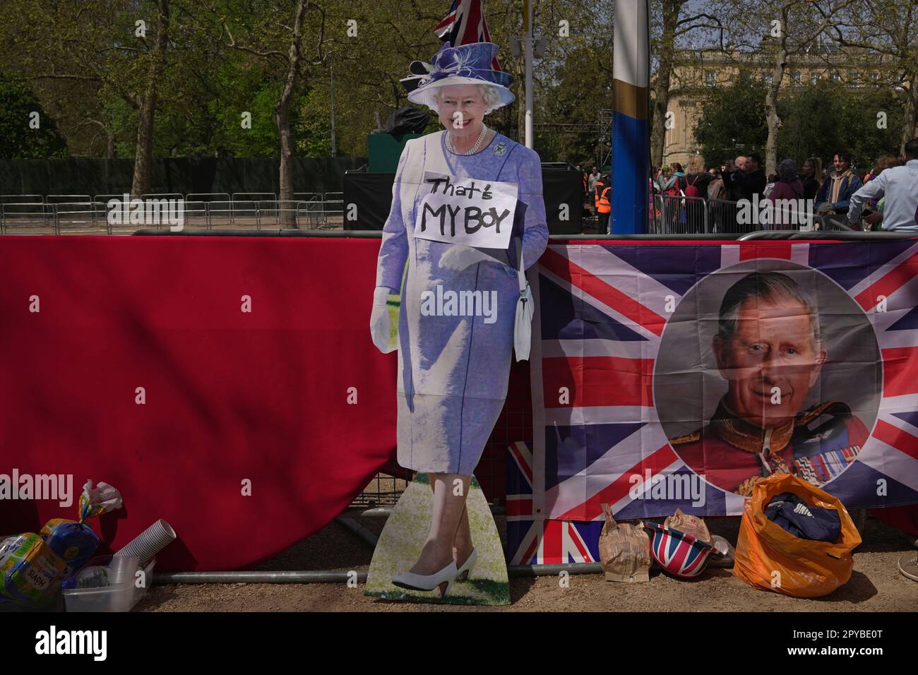 A life-size cardboard of the late Queen Elizabeth II is displayed by ...