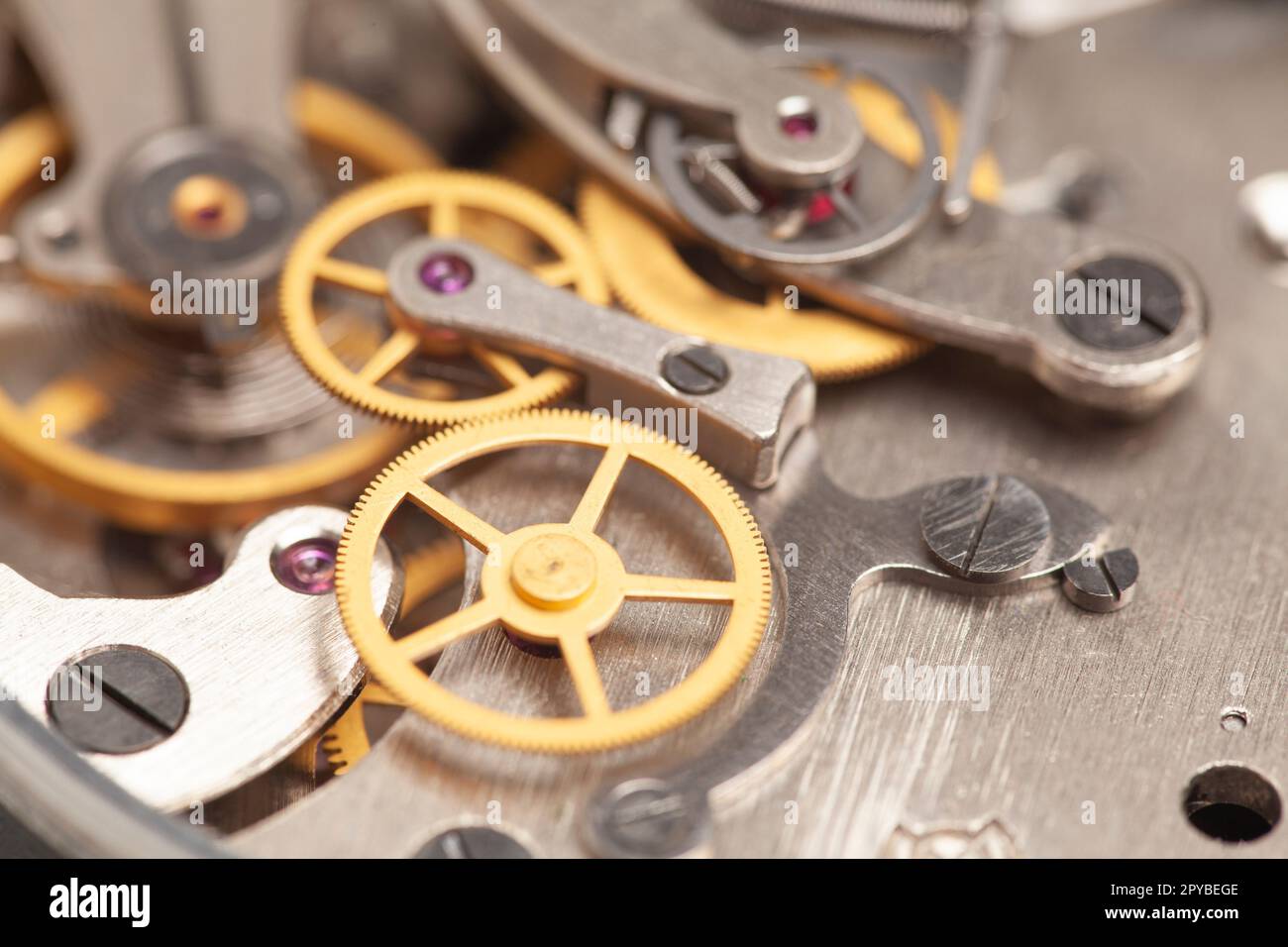Mechanism, clockwork of a stopwatch close-up. Time, work concept Stock ...