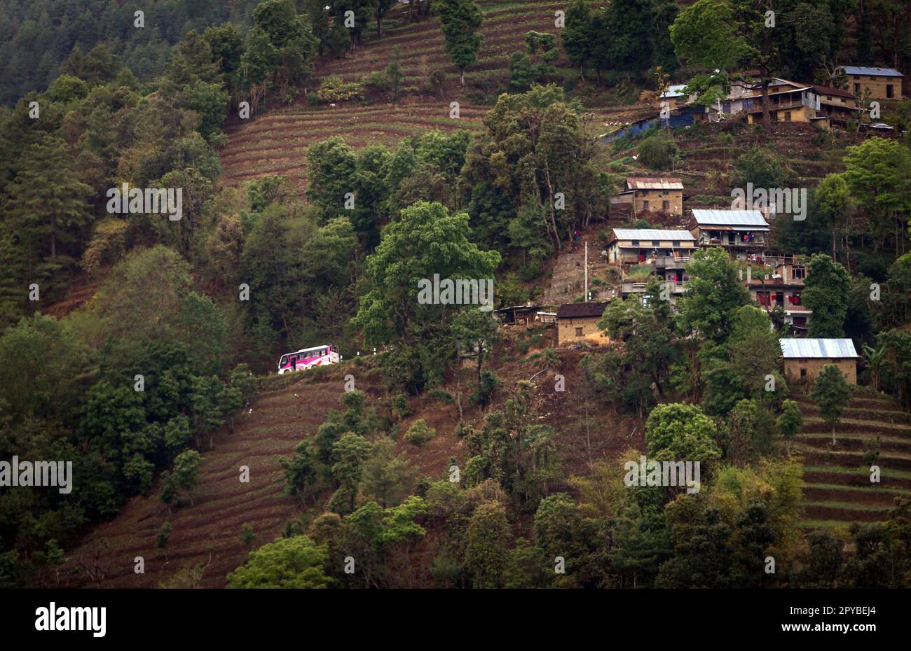 Kavrepalanchok, Bagmati, Nepal. 3rd May, 2023. A bus travel in a ...