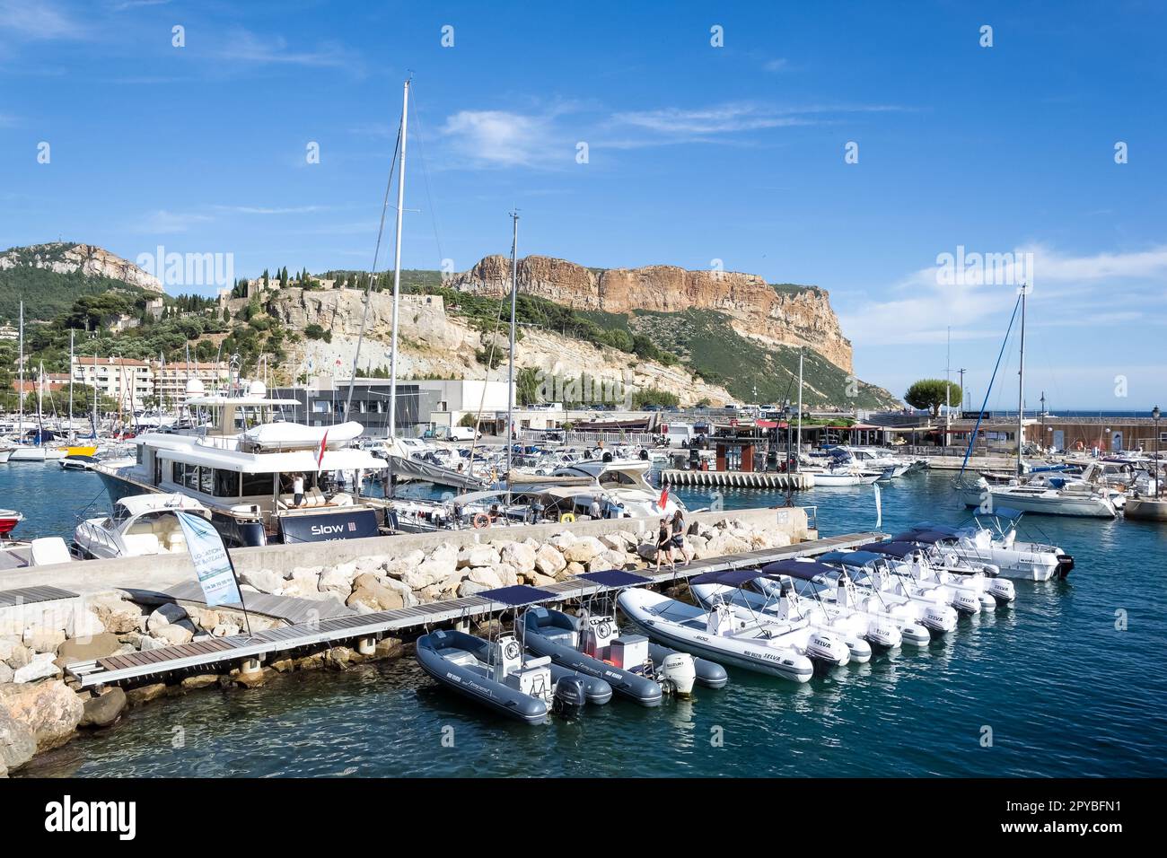 View of the harbor of Cassis situated east of Marseille, a popular ...