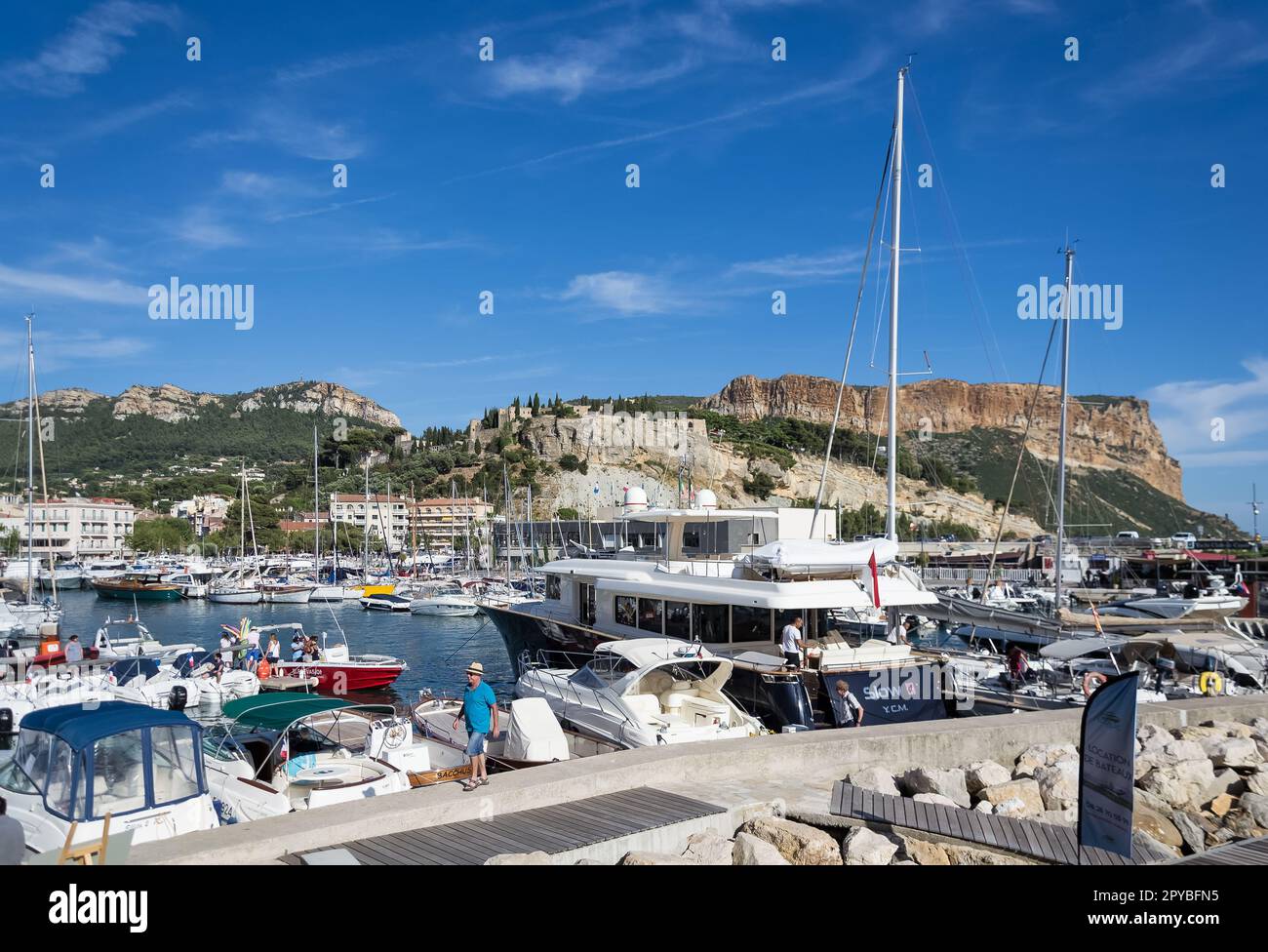 View of the harbor of Cassis situated east of Marseille, a popular ...