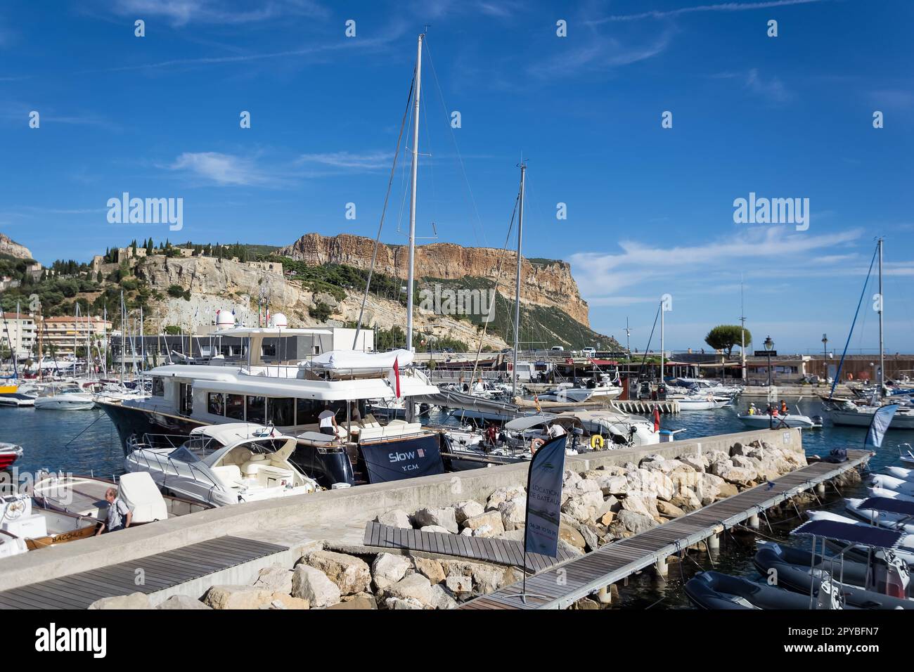 View of the harbor of Cassis situated east of Marseille, a popular ...