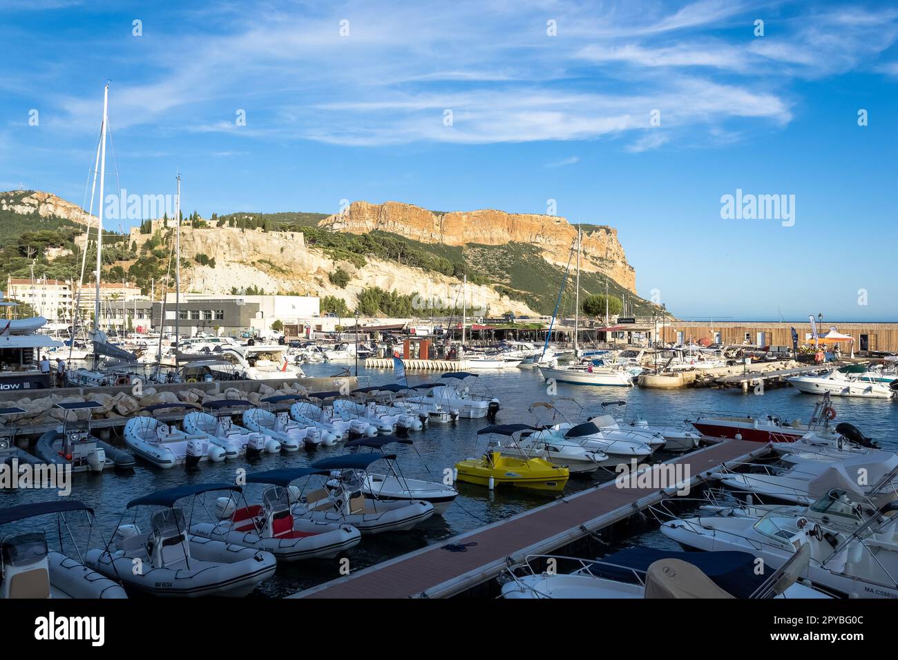 View of the harbor of Cassis situated east of Marseille, a popular ...