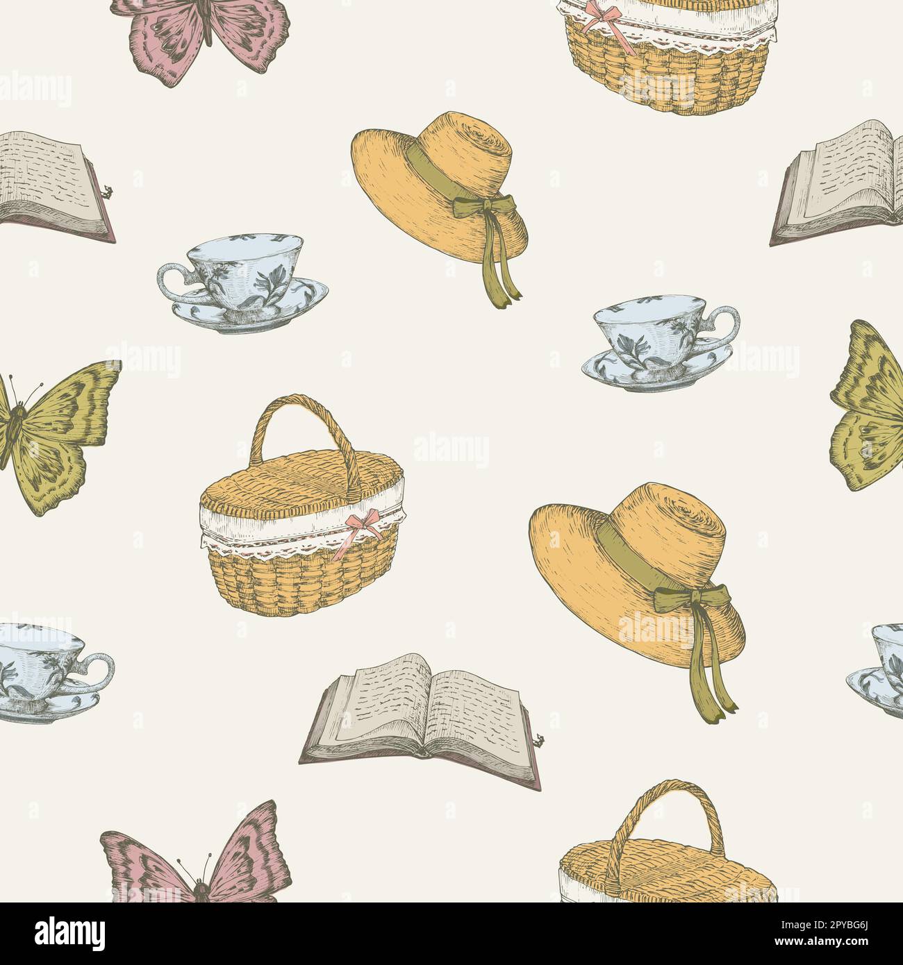 Cottagecore style items seamless vector pattern. Hand Drawn Colorful ...