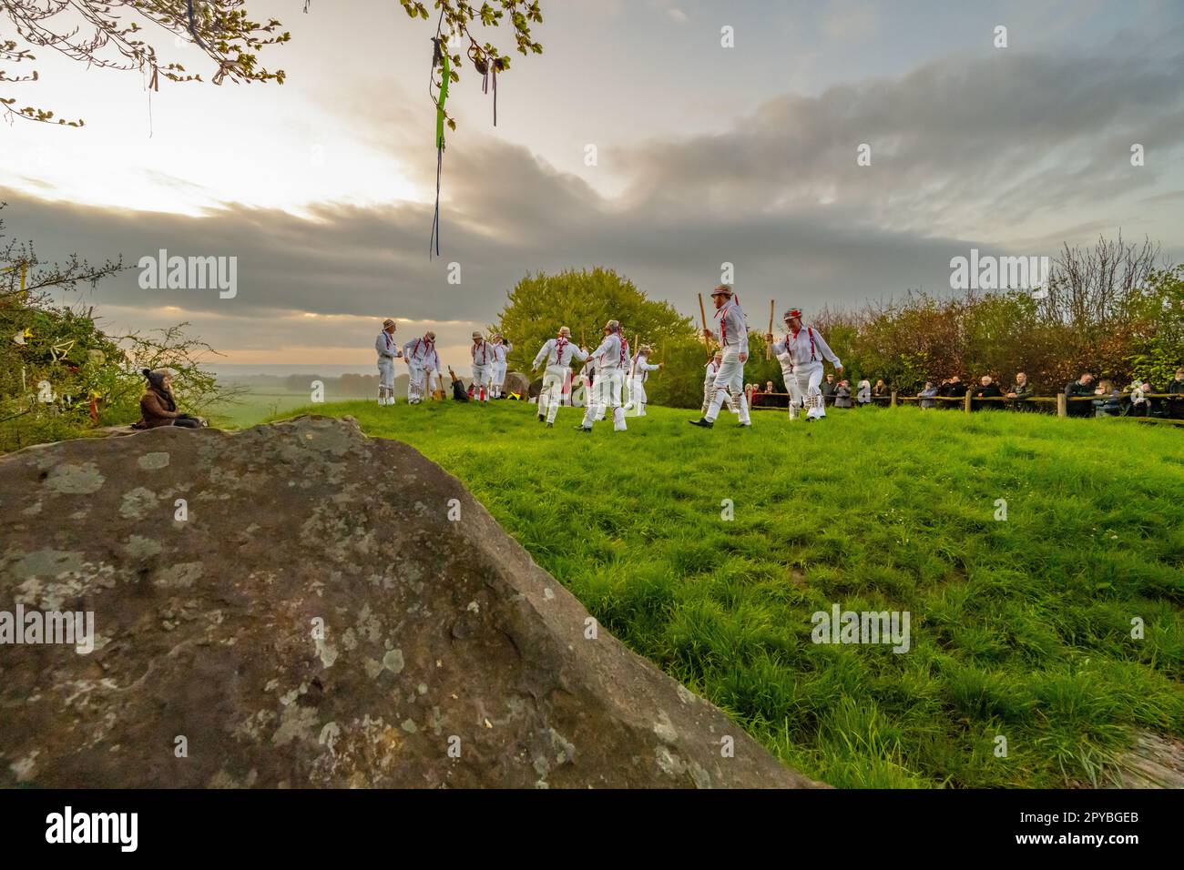 Morris dancers dancing on Coldrum Long barrow near Trottiscliffe at ...