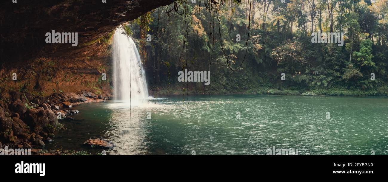 Beautiful Tad Champee waterfall. Panorama. Laos landscape Stock Photo ...