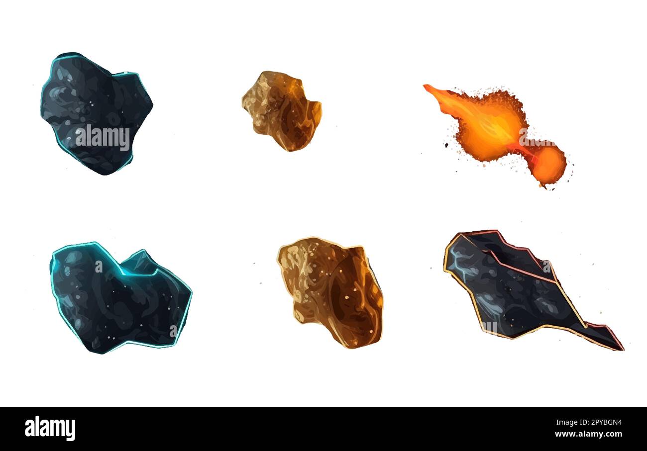 ui set vector illustration of asteroid fly falling isolated on white background Stock Vector ...
