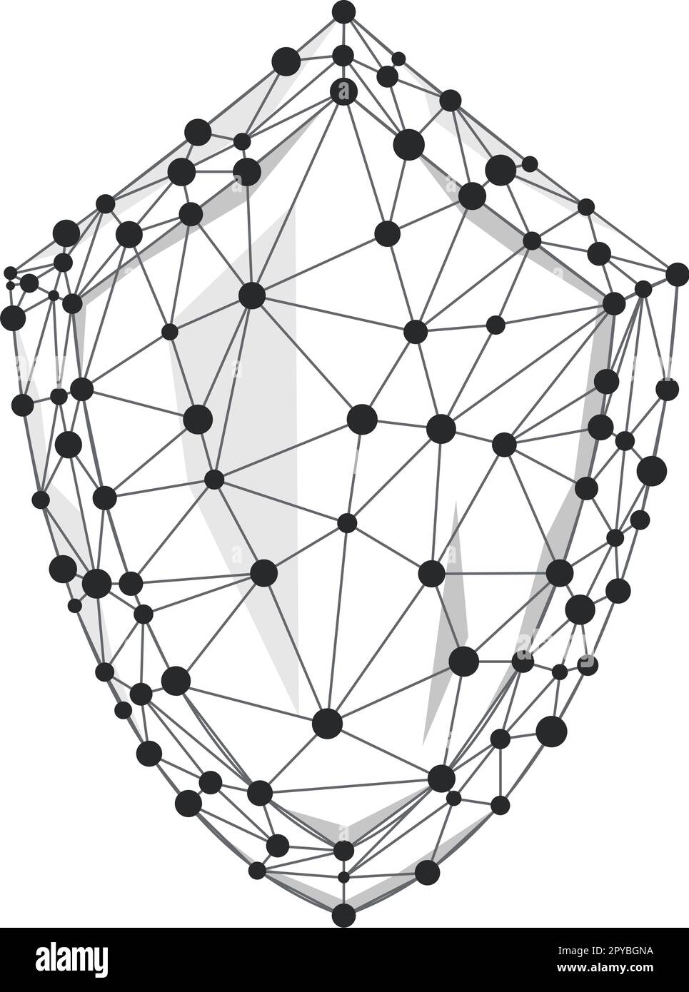 Shield wireframe polygon with line and dots isolated on white ...