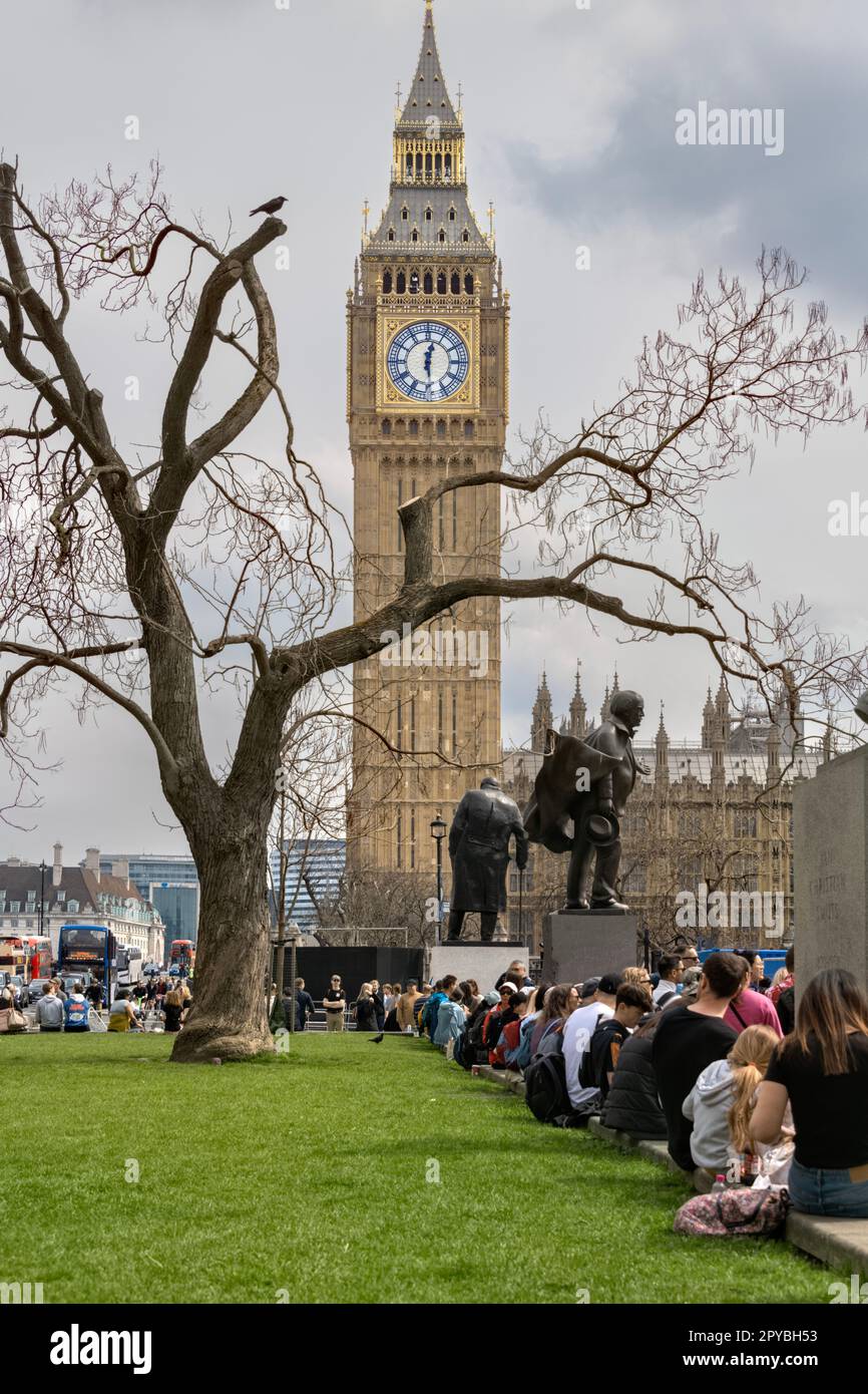 Whitehall London UK people relaxing and sitting a week before the ...