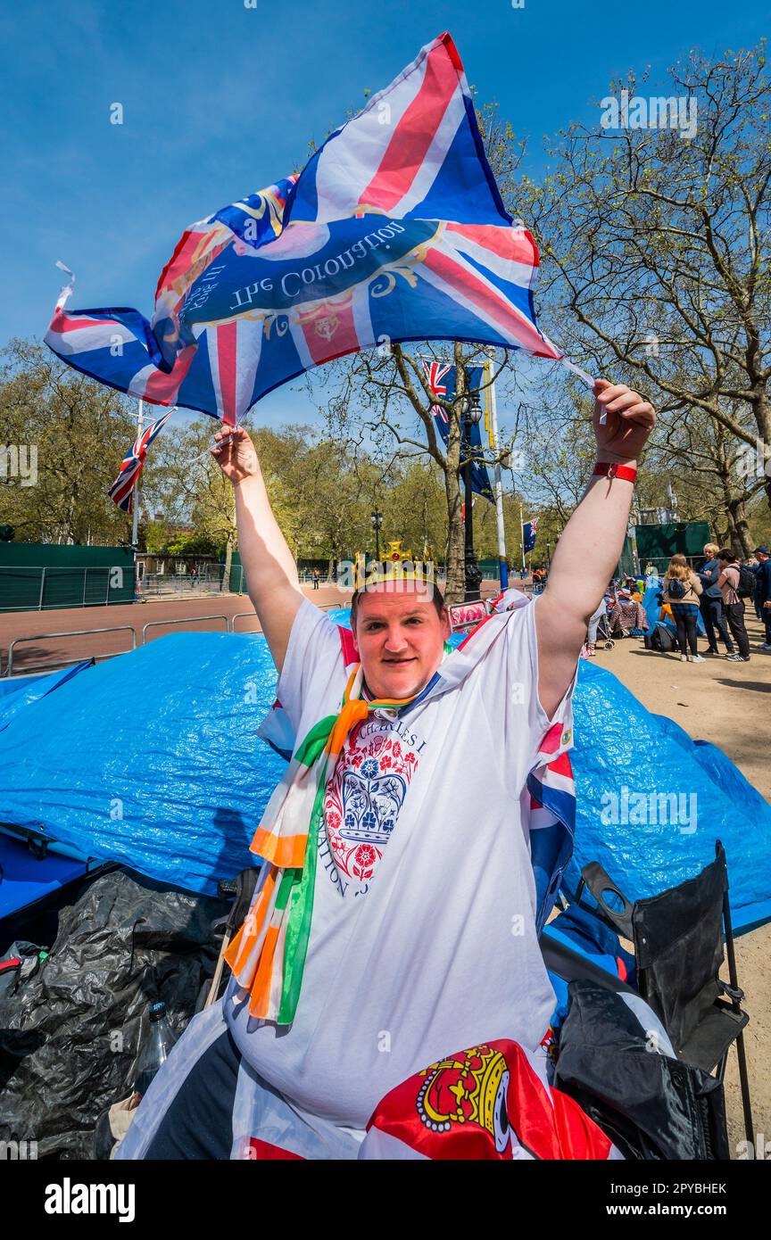 London, UK. 3rd May, 2023. Patrick Oneill cannot camp so joins his ...