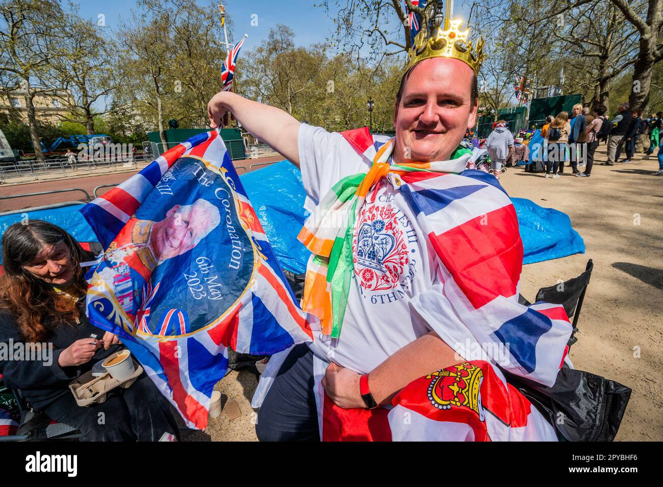 London, UK. 3rd May, 2023. Patrick Oneill cannot camp so joins his ...