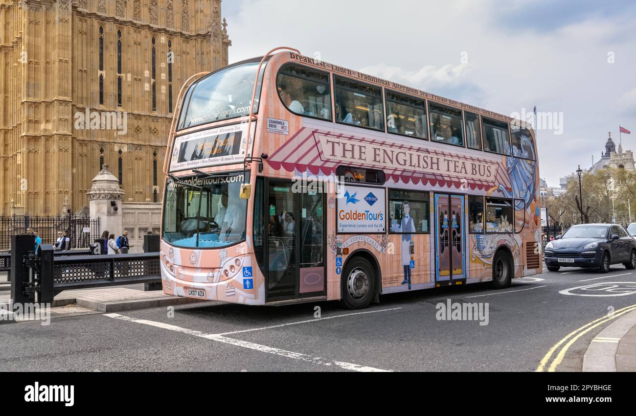 The English Tea Bus London Sightseeing Tour, London UK Stock Photo - Alamy