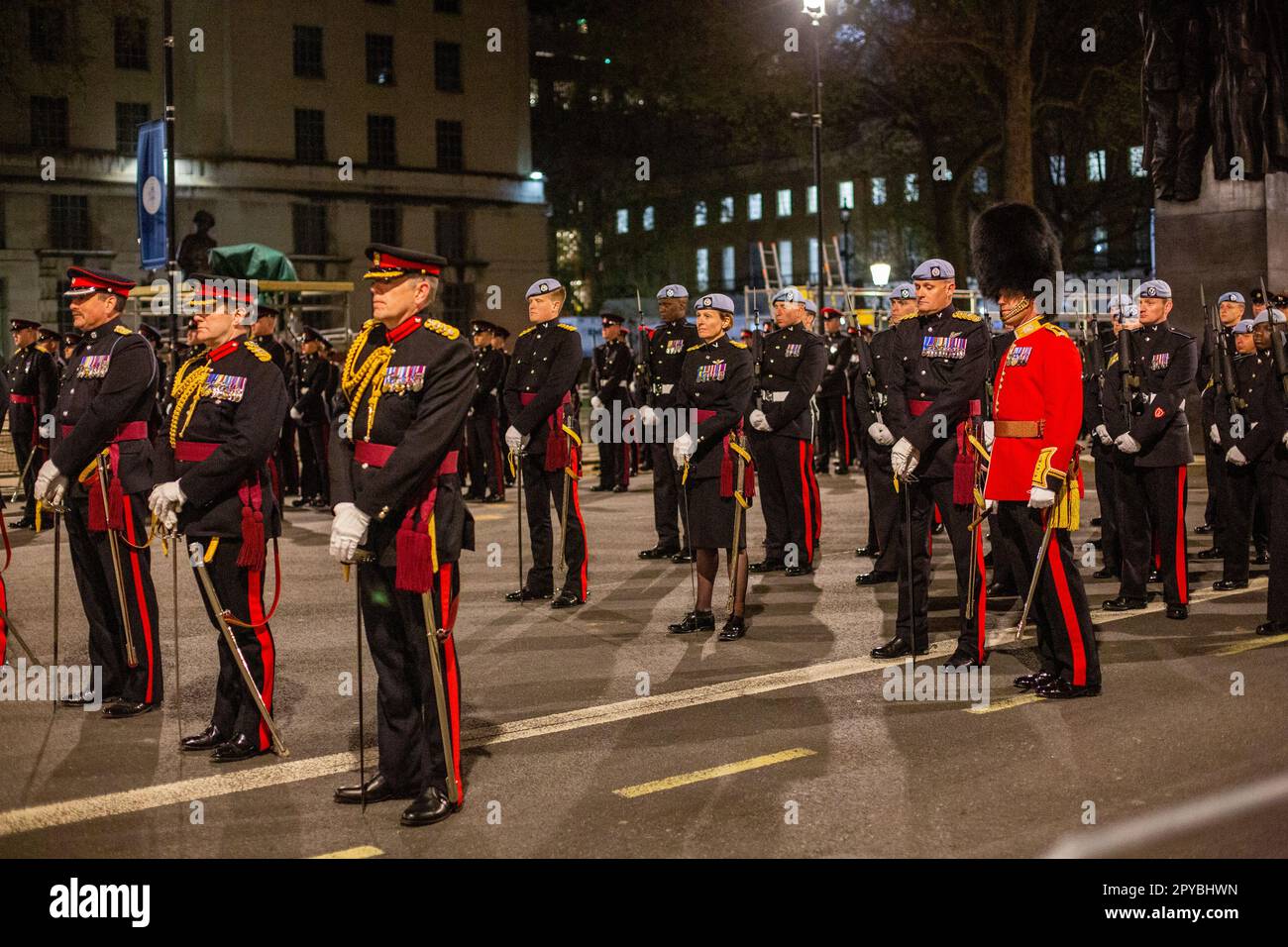 London, UK, 3rd May 2023, Night time Coronation rehearsal - Whitehall ...