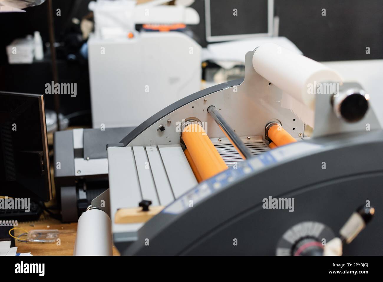 paper roll inside of professional print plotter in copy center,stock ...