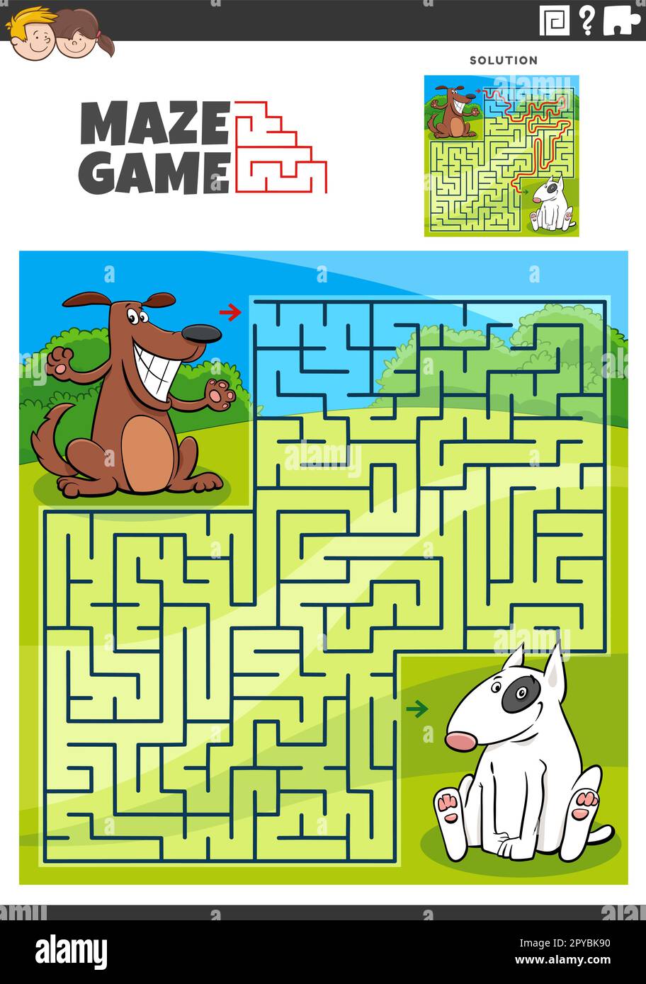 Cartoon illustration of educational maze puzzle activity for children ...