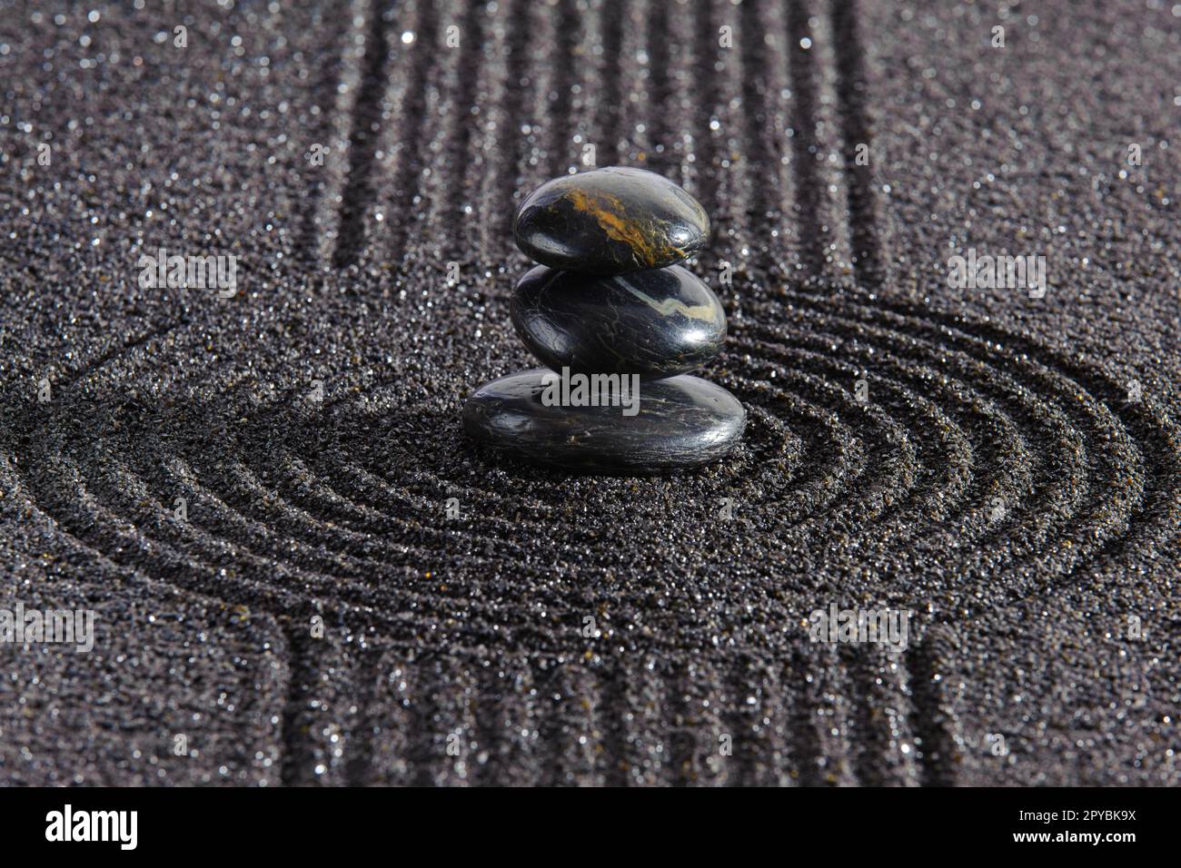 Japanese Zen garden with stone in textured sand Stock Photo - Alamy