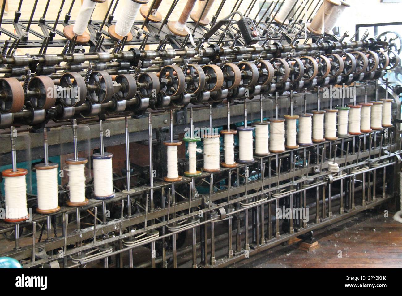 The Wheels and Cogs of a Vintage Textile Machine Stock Photo - Alamy