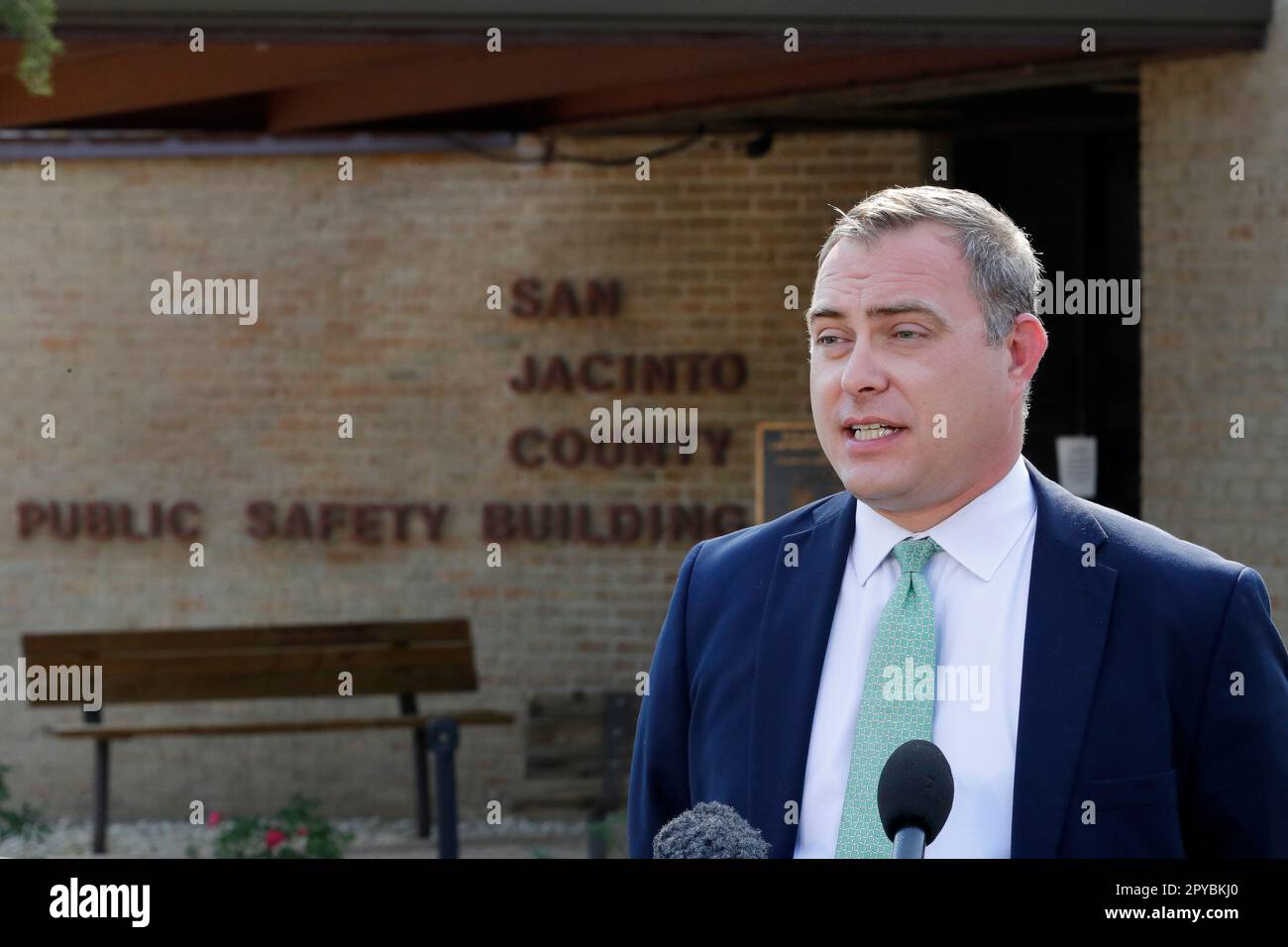 San Jacinto County district attorney Todd Dillon speaks during a press ...