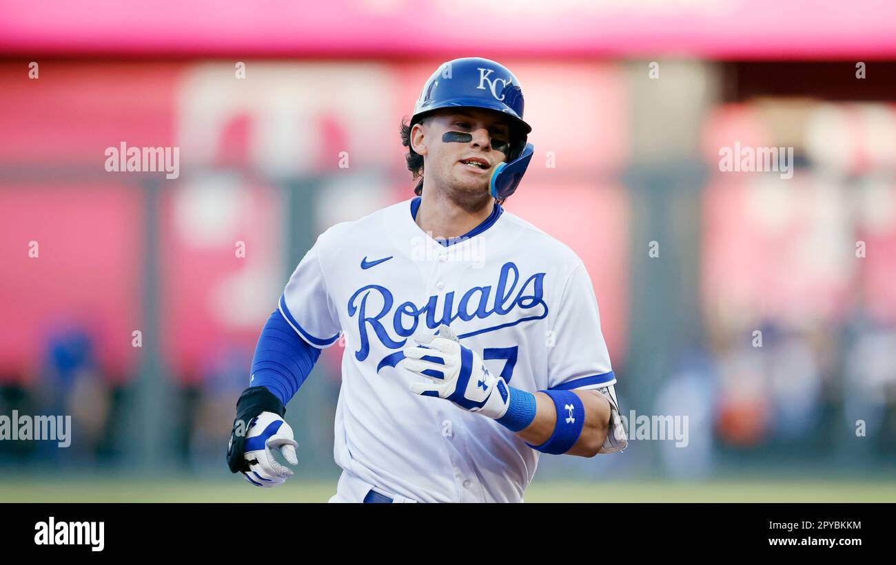 Kansas City Royals' Bobby Witt Jr. rounds the bases after hitting a ...