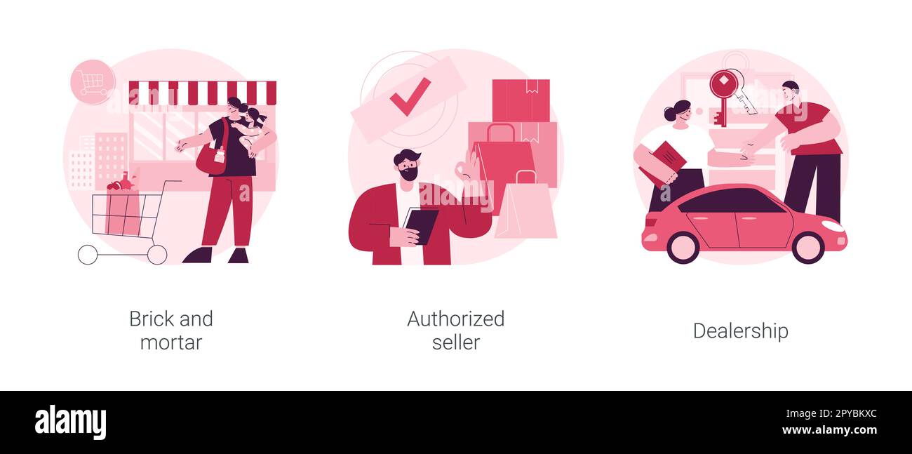 Retail business abstract concept vector illustration set. Brick and ...