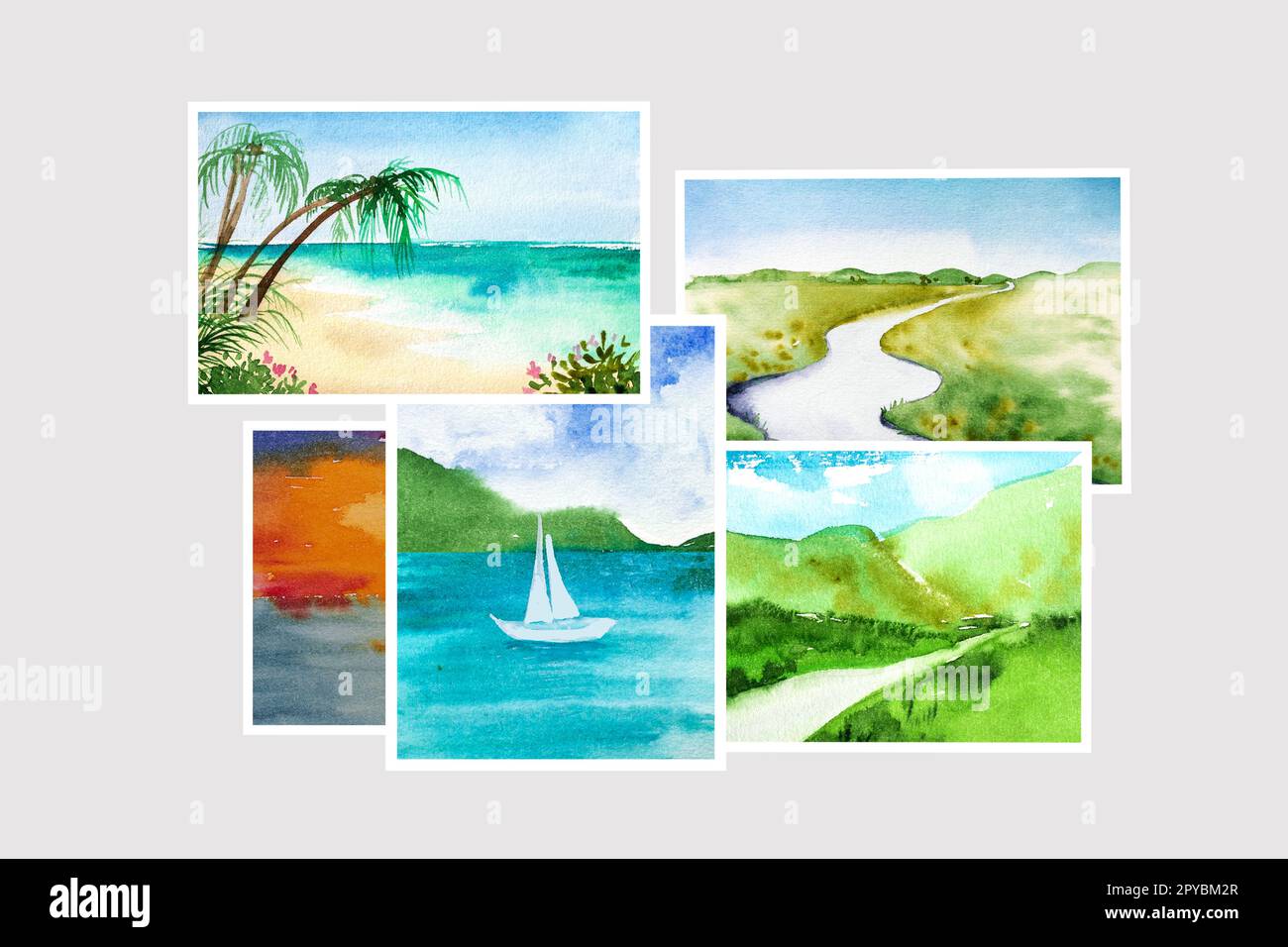 Watercolor photography of landscapes.Trendy minimalistic watercolor ...