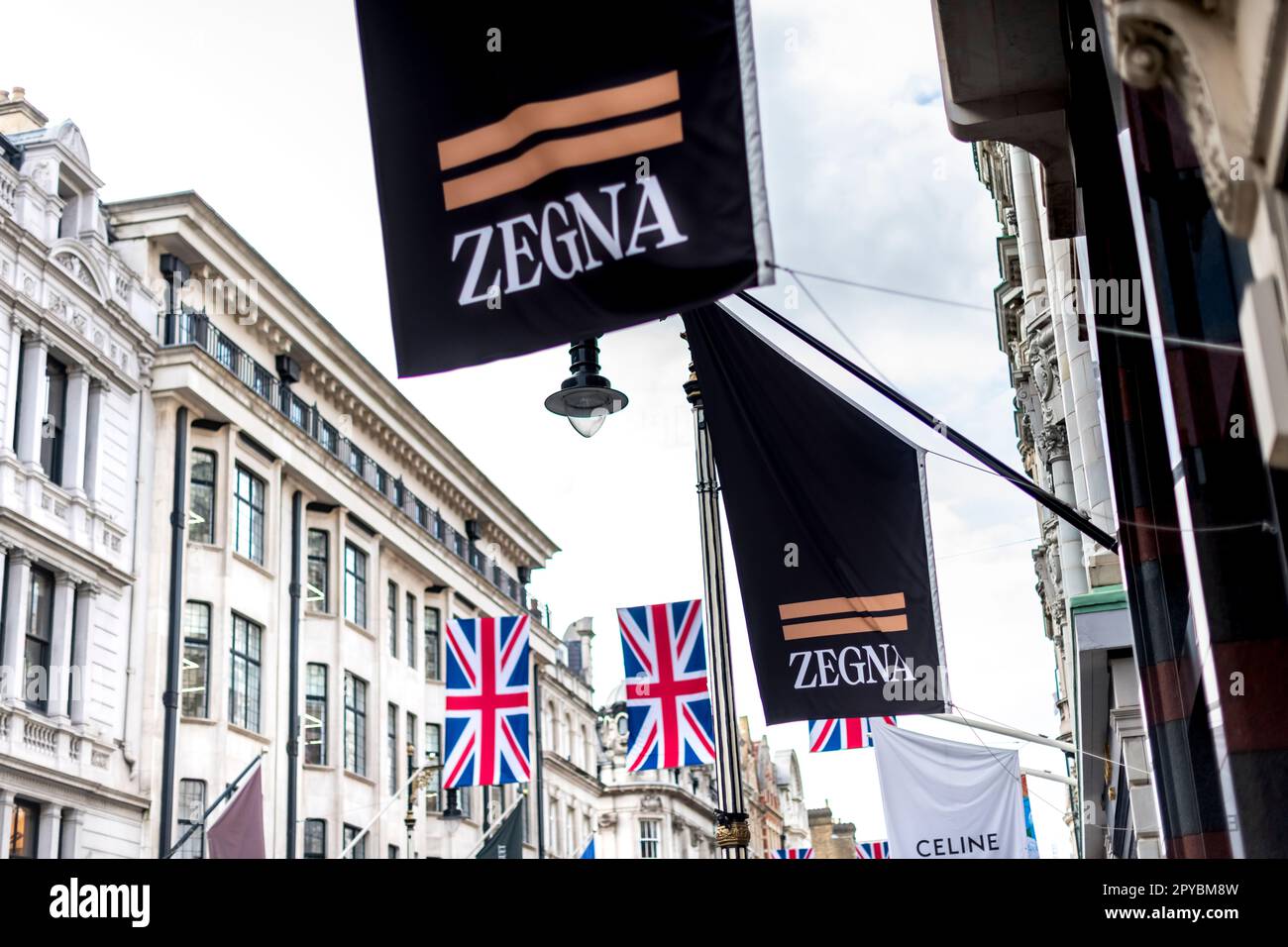 Zegna and Union Flags at Zegna's Flagship Store London Mayfair Stock ...