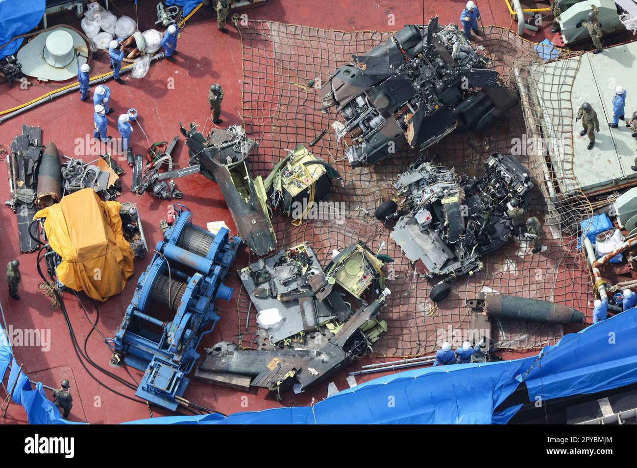 An aerial photo shows the wreckage of a sunken helicopter of the Japan ...