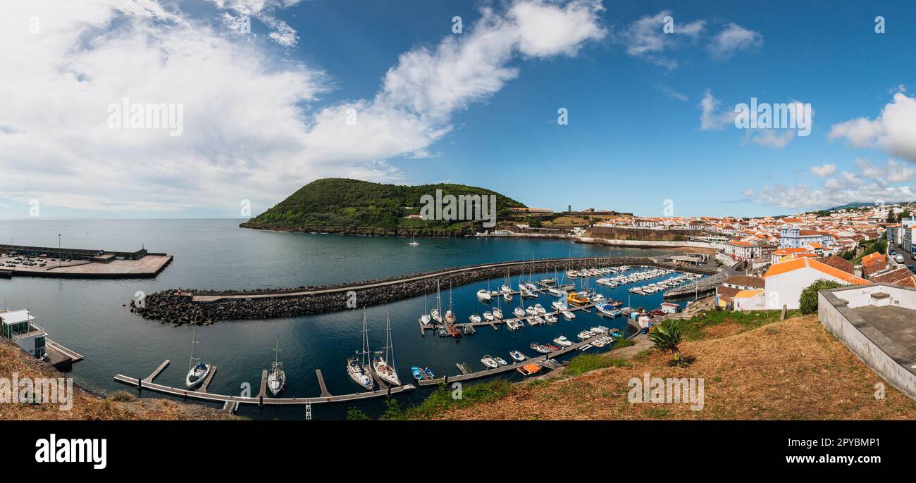 Panorama of the harbor of Angra Do Heroismo, Terceira Azores Stock ...