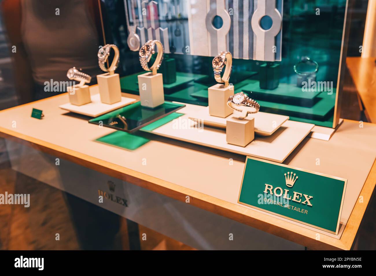 19 January 2023, Dubai, UAE: Rolex watch showcase. Luxury business ...