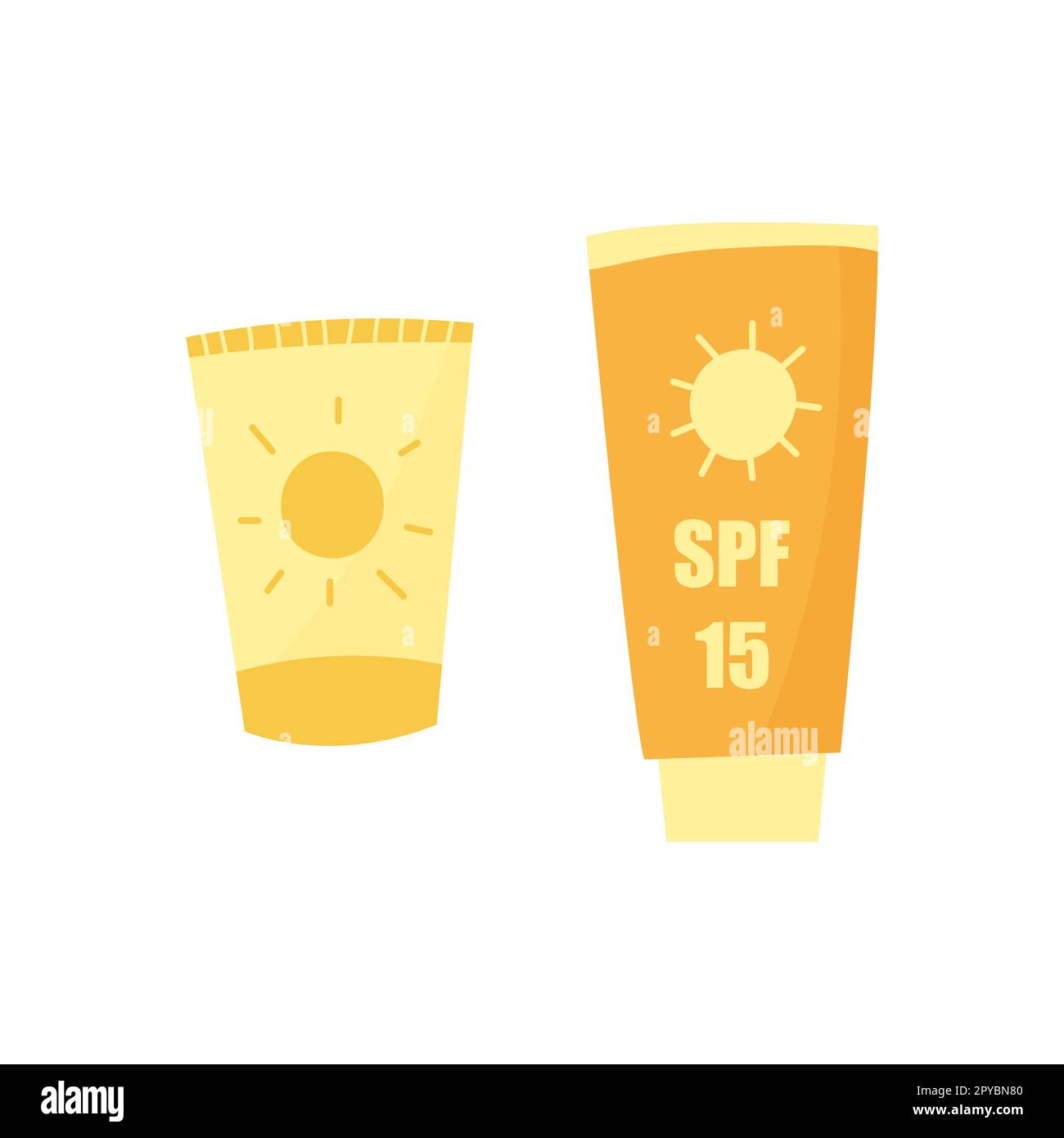 Sunscreen protection lotion and cream illustrations. Colorful cartoon ...