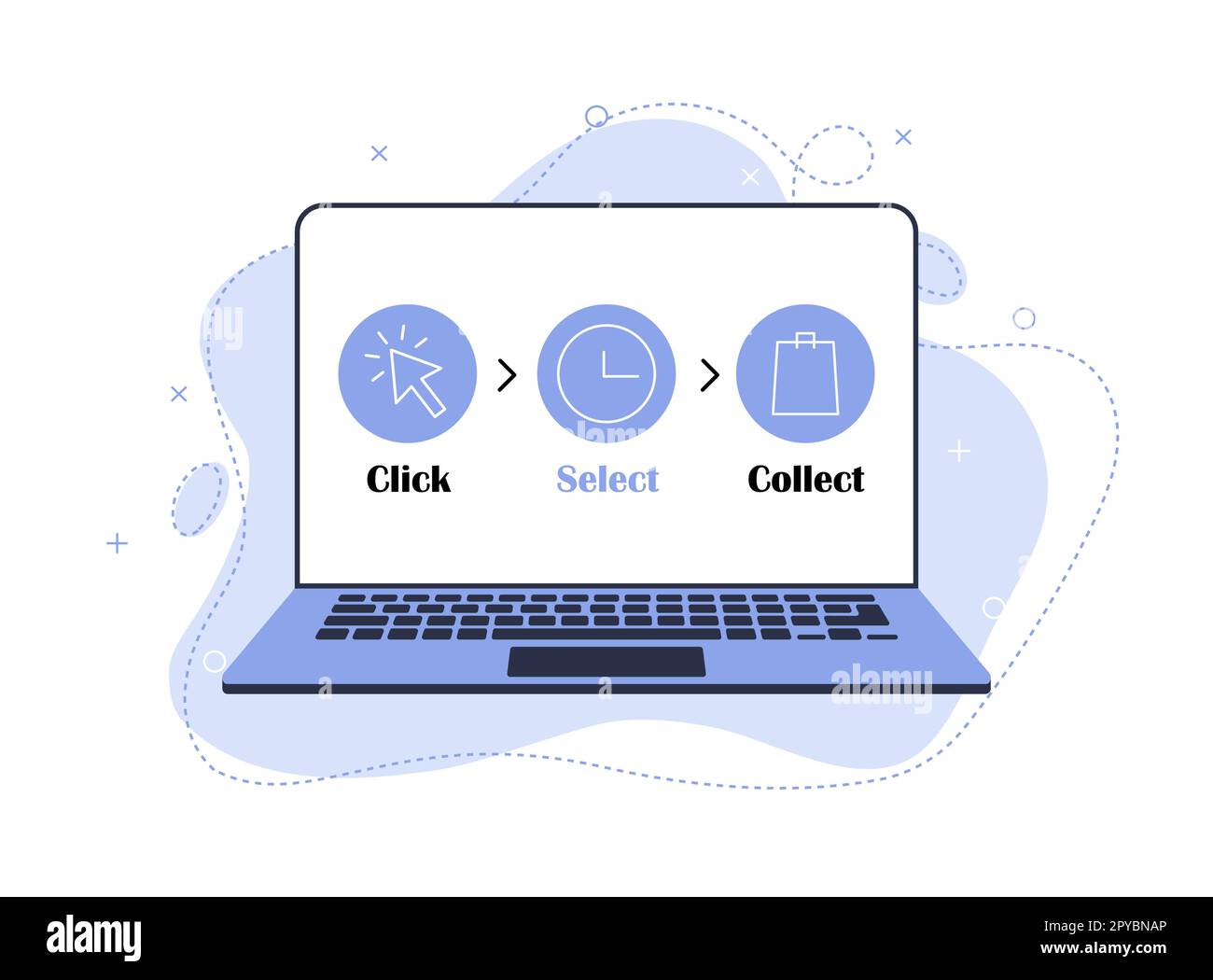 Click and collect your order. Process of delivery service. Illustration ...