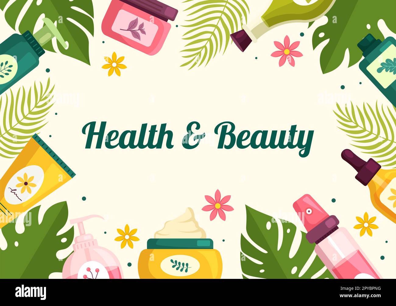 Beauty and Health Illustration with Natural Cosmetics and Eco Products ...