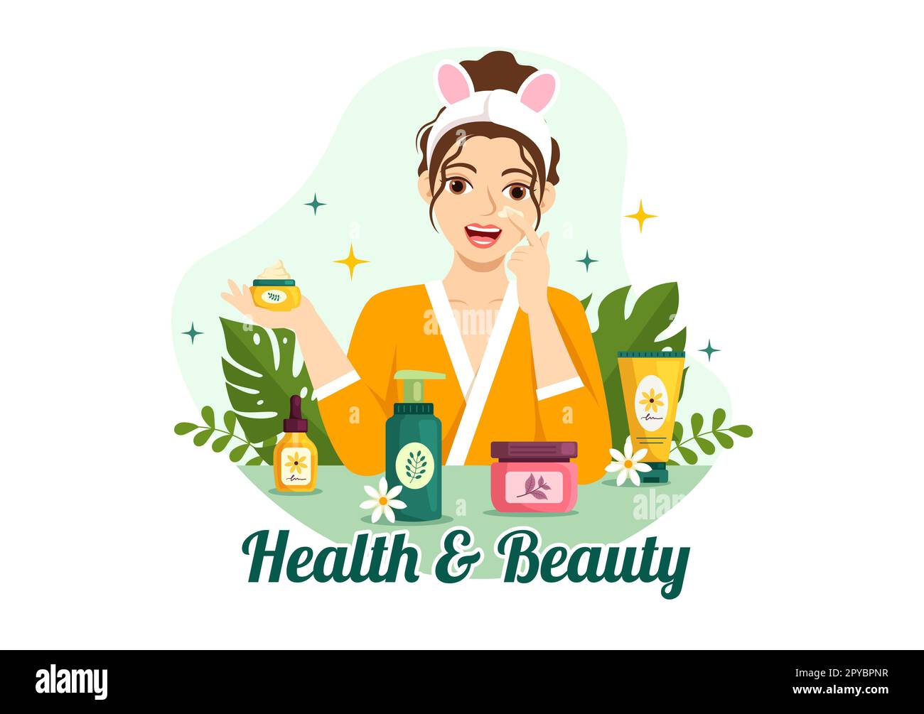 Beauty and Health Illustration with Natural Cosmetics and Eco Products ...