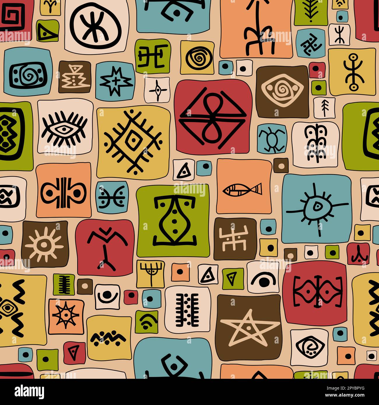 Colorful African seamless pattern wit tribal geometric symbols Stock ...