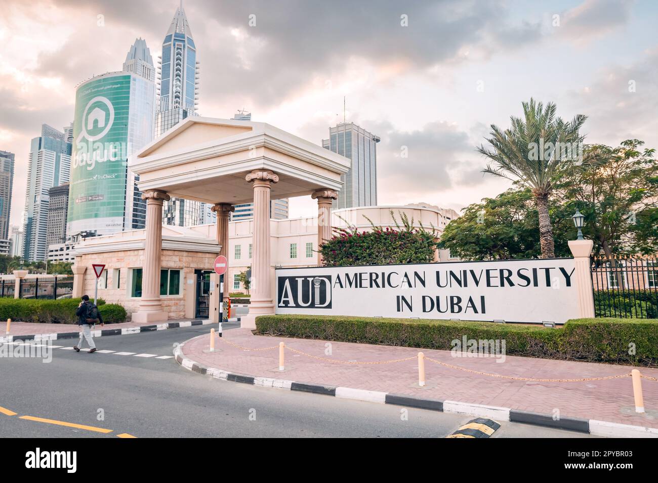 19 January 2023, Dubai, UAE: American university main entrance in Dubai ...