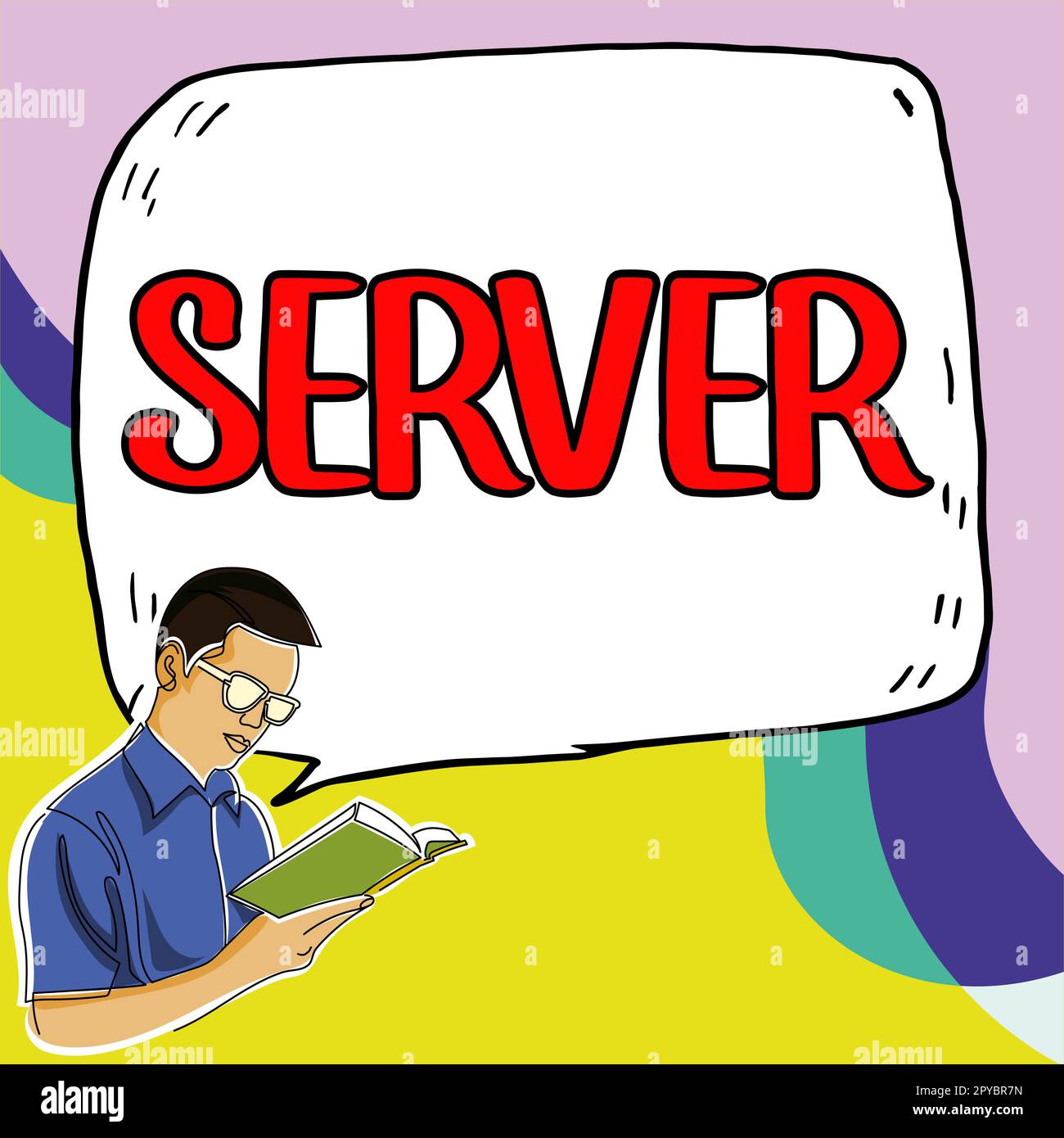 Text caption presenting Server. Business showcase computer program which manages access ...