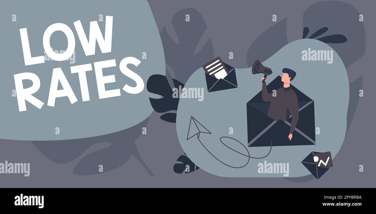 Text caption presenting Low Rates. Business overview A cost of an item ...