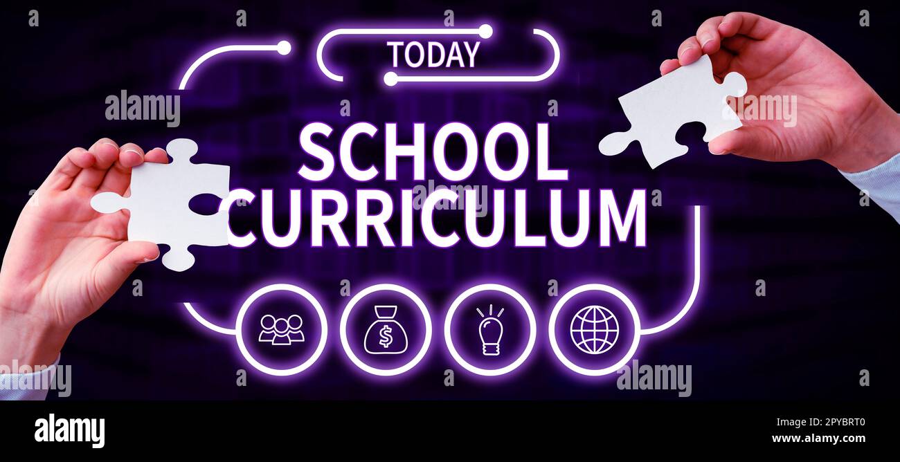 Text sign showing School Curriculum. Word for designed to provide ...