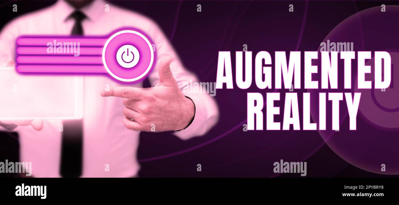 Text sign showing Augmented Reality. Word for technology that imposes ...